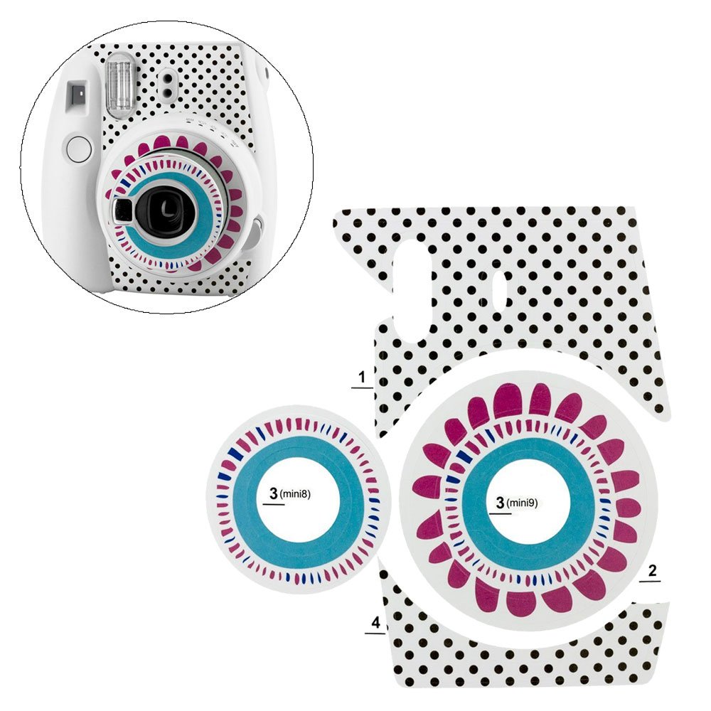 6 Decorative Camera Stickers Compatible with Your Fujifilm Mini Cameras β Color Variety: Light Blue, Pink, Purple, Turquoise, White, Yellow β Deluxe Bundle
