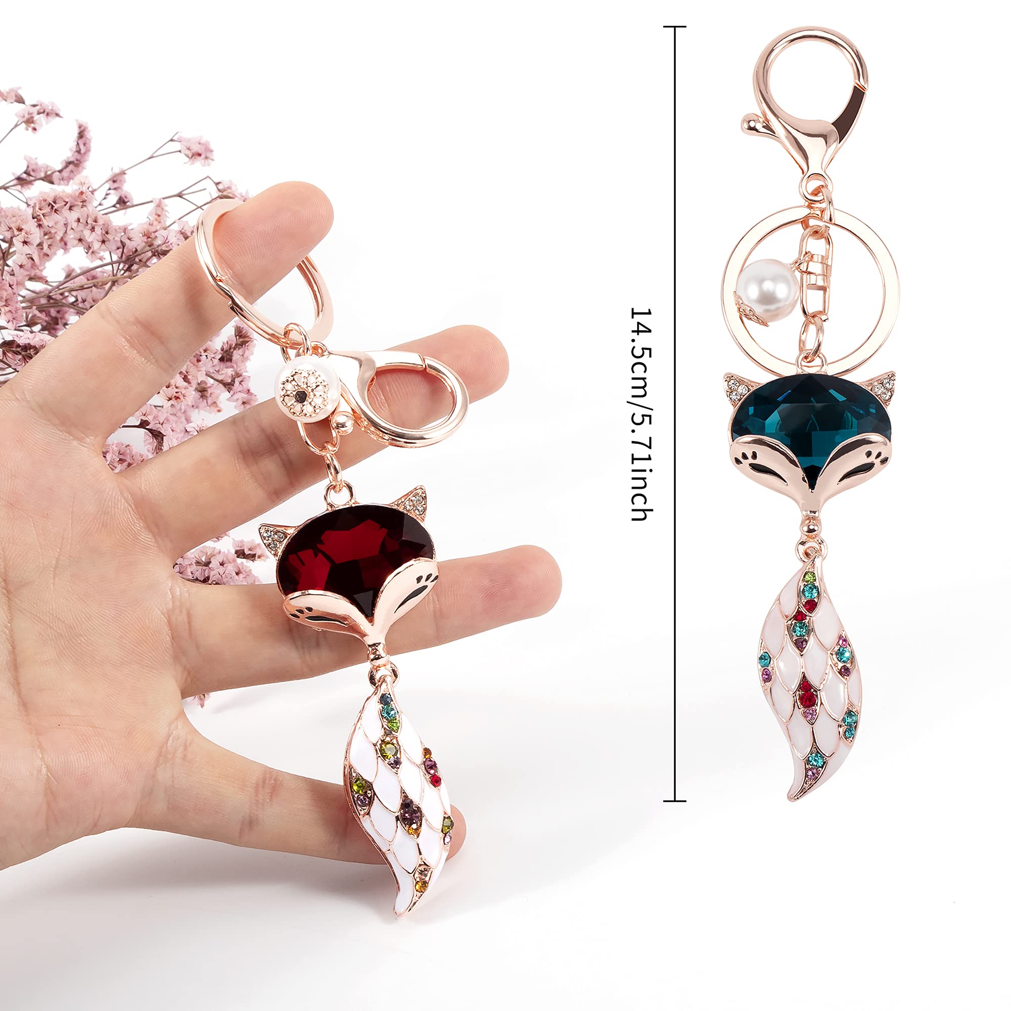 BeShiny Fox Keychains for Women Creative Animal Key Chains Handbags Key Ring Bag Charms Purse Pendant Gifts for Women (Red)