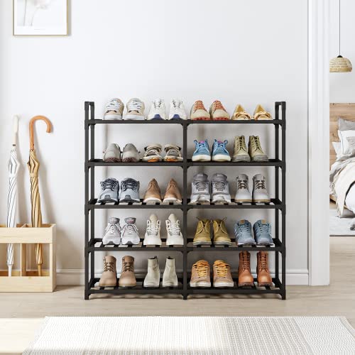 Bambooster 5 Tier Shoe Rack for Closet Free Standing Shoe Organizer Stackable Storage for Entryway Black