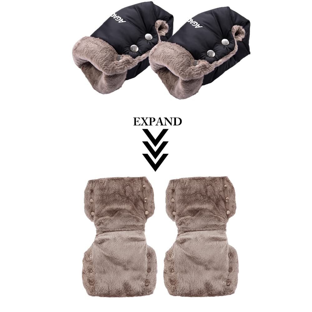 AGACAS Stroller Warmmuffs, Hand Warmers - Water Repellent, Warm Hand Gloves for Pushchair, Pram, Stroller & Car Seat Bar, Keep Hands Warm and Cozy in Freeze Cold Weather - Black
