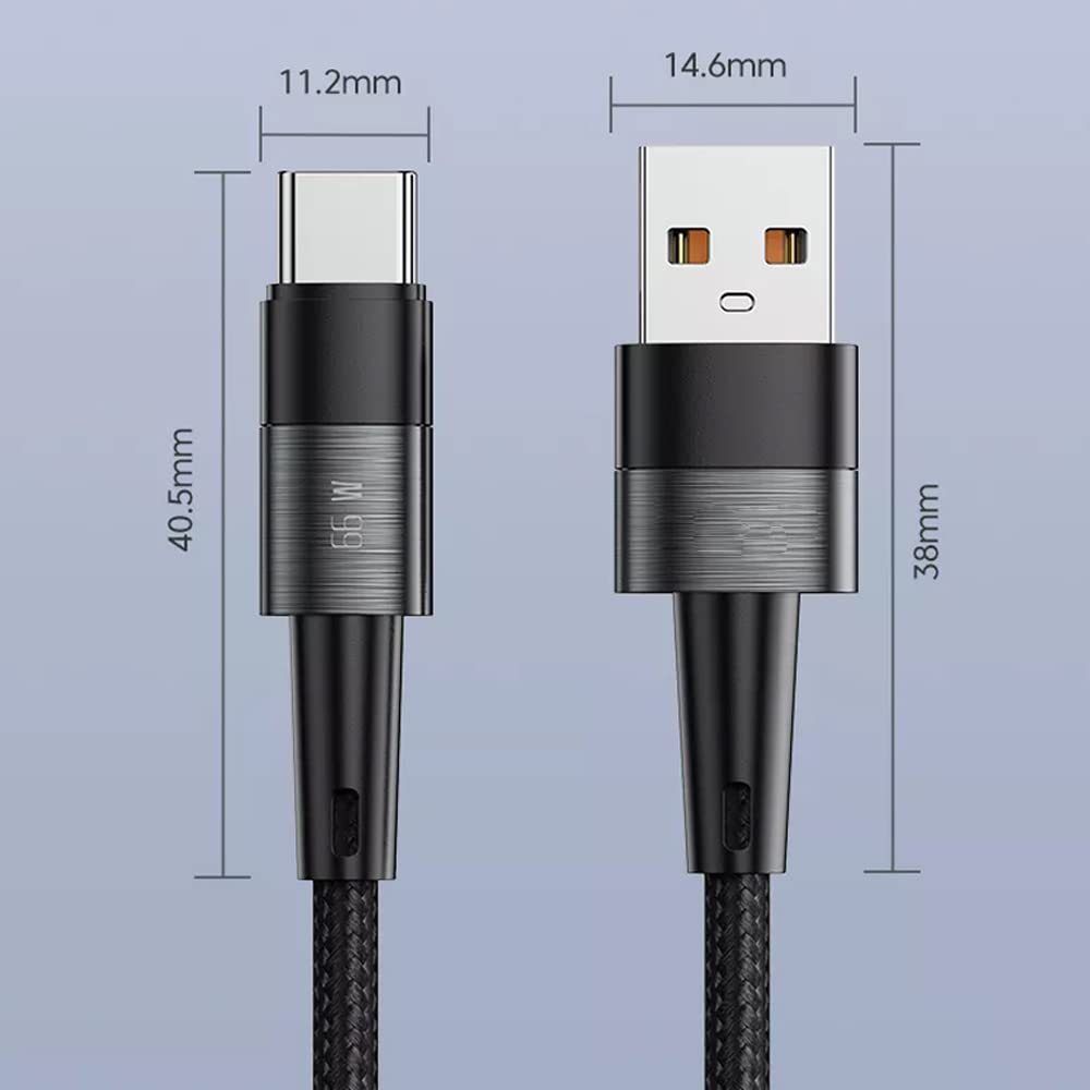 AD 6A USB to Type C Cable – 66W 6-A Quick Charging & Data Transfer in One High Stable Current Save Fast PVC Nylon Braided USB Type-C Cables Turbo Speed Transmission Sync Smart Chip Length Wire 2M