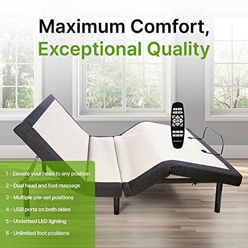 GhostBed Adjustable Bed Frame & Power Base with Wireless Remote - Zero Gravity & Massage Settings, USB Ports, Queen