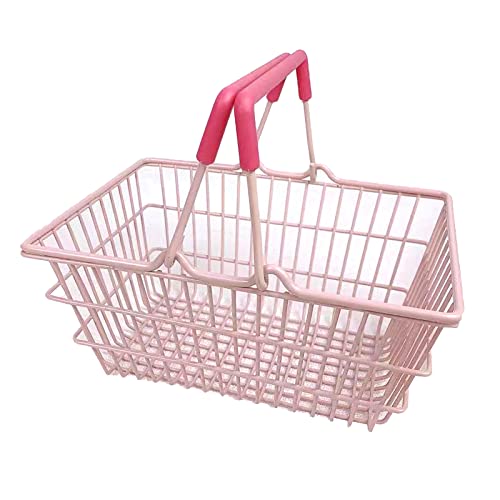 Cyrank Mini Pink Shopping Basket for Little Girl, Toys Kids Shopping Cart Series, Portable Mini Kids Grocery Basket with Handles Table Storage Basket Decorative Ornaments for Storage Toys (Pink)