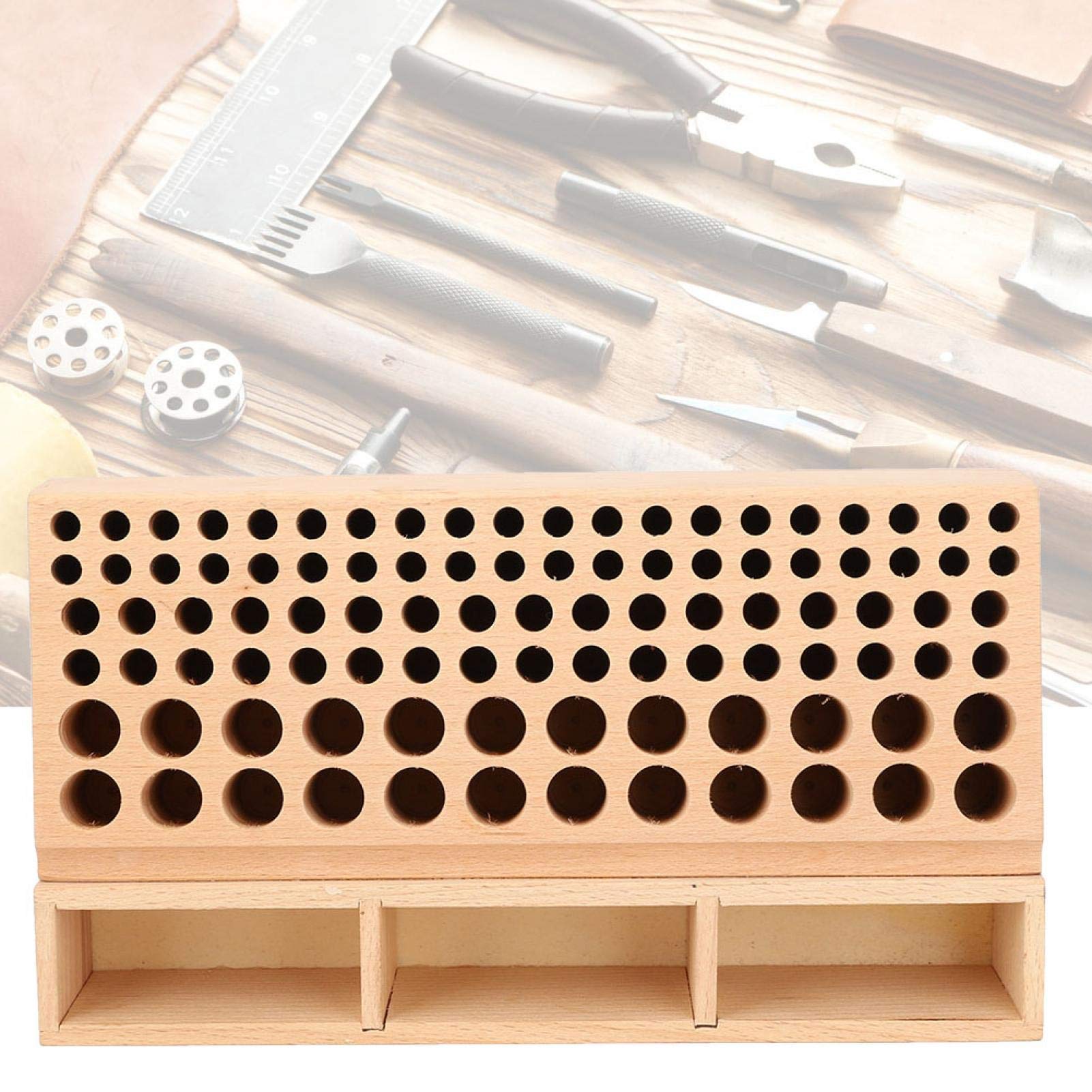 Archuu Leather Holder Tool Wooden, 100 Holes, Leathercraft Tools Holder for Home/Workroom(Storage Rack 100 Holes)