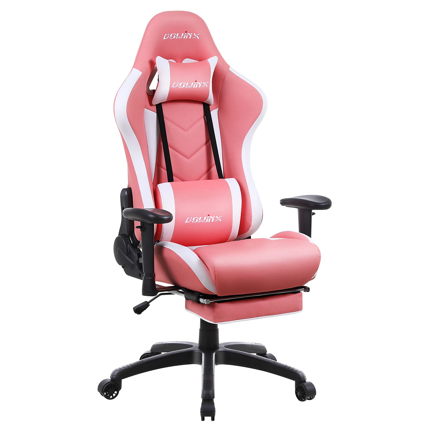 Dowinx Gaming Chair with Footrest Ergonomic Racing Style Recliner with Massage Lumbar Support, Office Armchair for Computer PU Leather E-Sports Gamer Chair High Back Pink