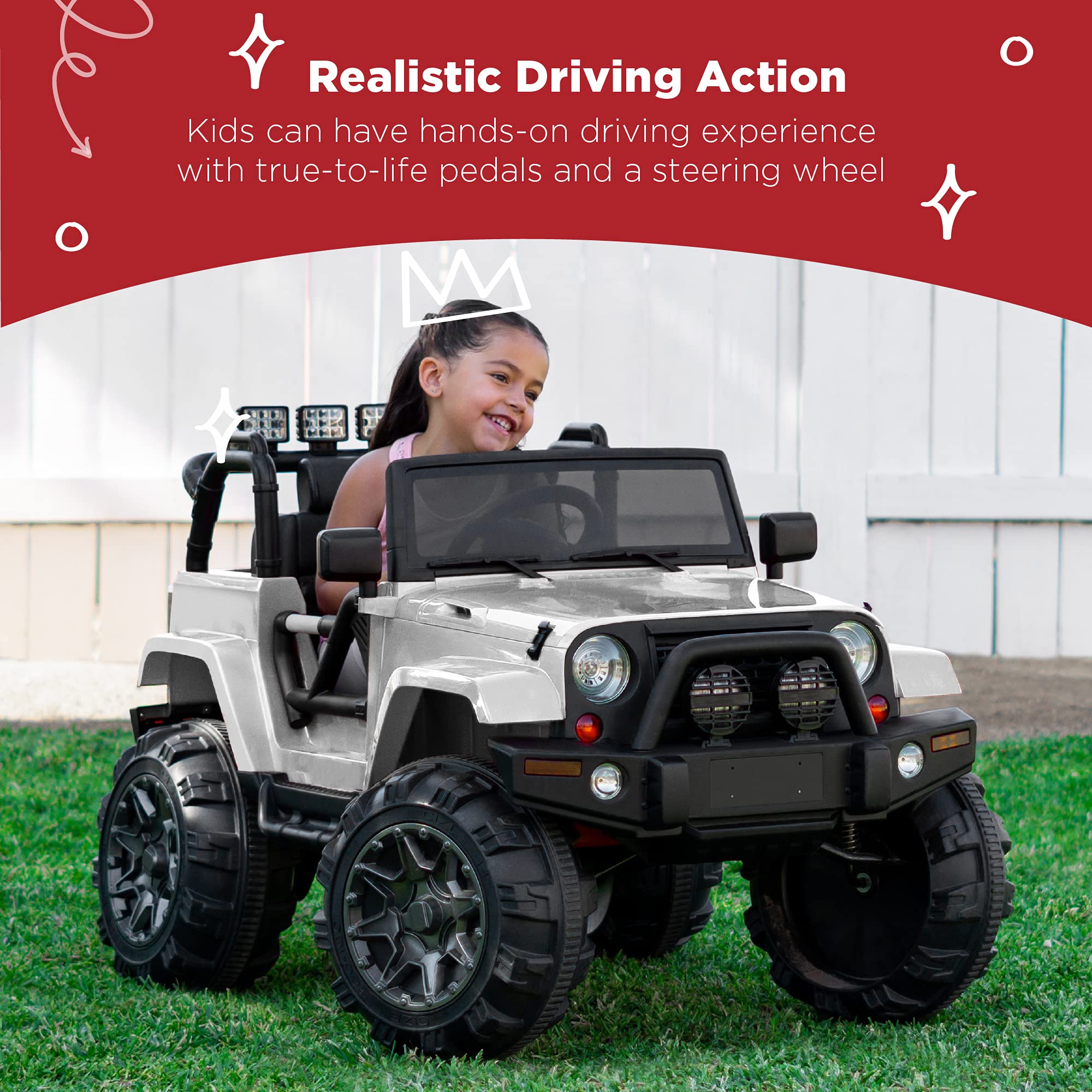 Best Choice Products Kids 12V Ride On Truck, Battery Powered Toy Car w/Spring Suspension, Remote Control, 3 Speeds, LED Lights, Bluetooth - White