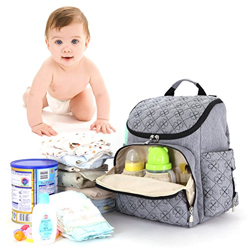 HYBLOM Diaper Bag Backpack With Baby Stroller Straps, Stylish Travel And Organizer For Women & Men, 12 Pockets, Grey
