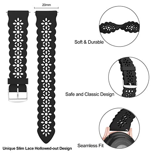 Bandiction 3 Pack 20mm Lace Silicone Band Compatible for Samsung Galaxy Watch 6 40/43/44/47mm, Watch 5 Pro 45mm, Classic 42mm 46mm/Watch 4 40mm 44mm/Watch 3 41mm/Active 40mm/Active 2 40mm 44mm Band