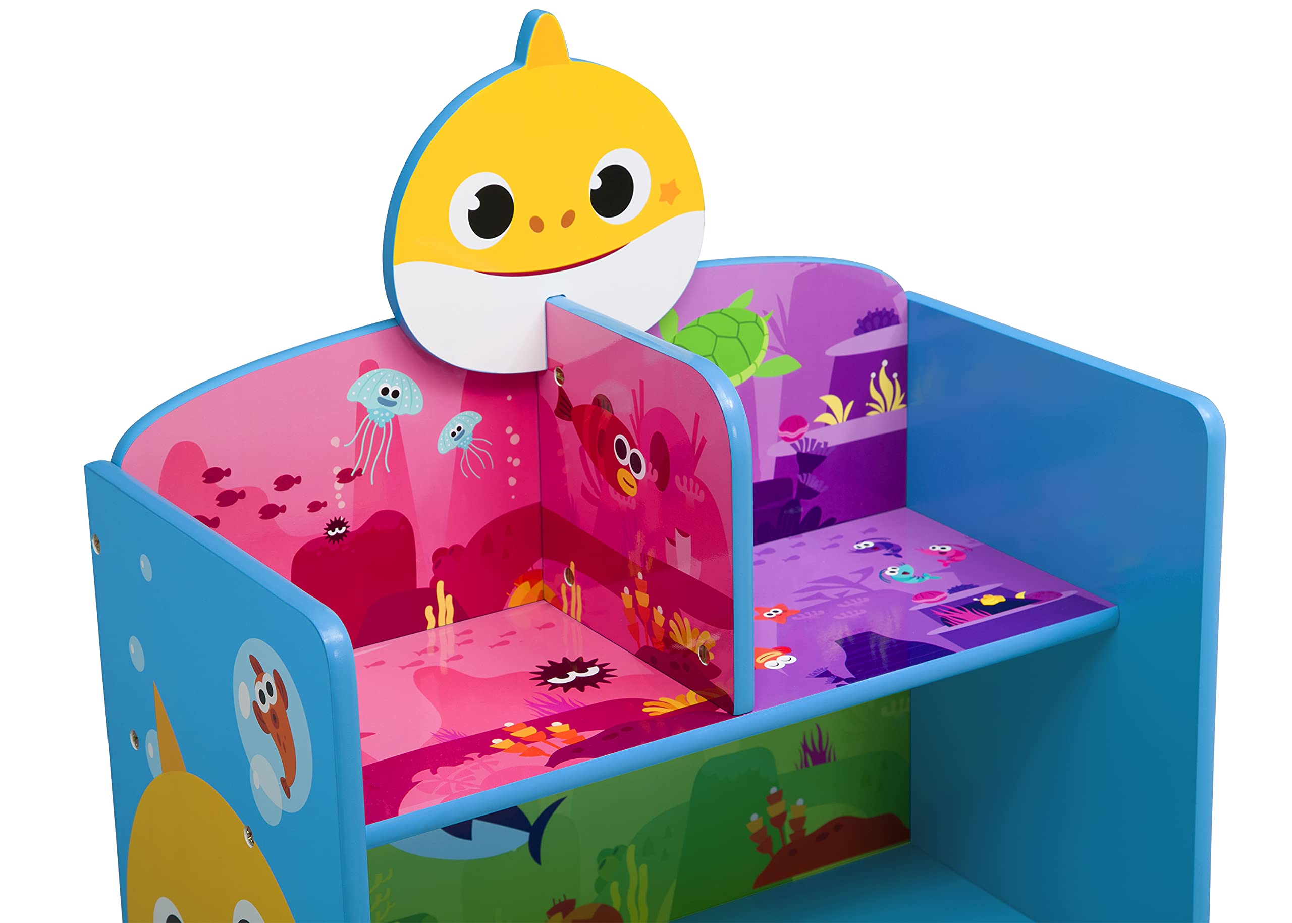 Delta Children Wooden Playhouse 4-Shelf Bookcase for Kids, Baby Shark, 10.23"D x 19.88"W x 40.35"H