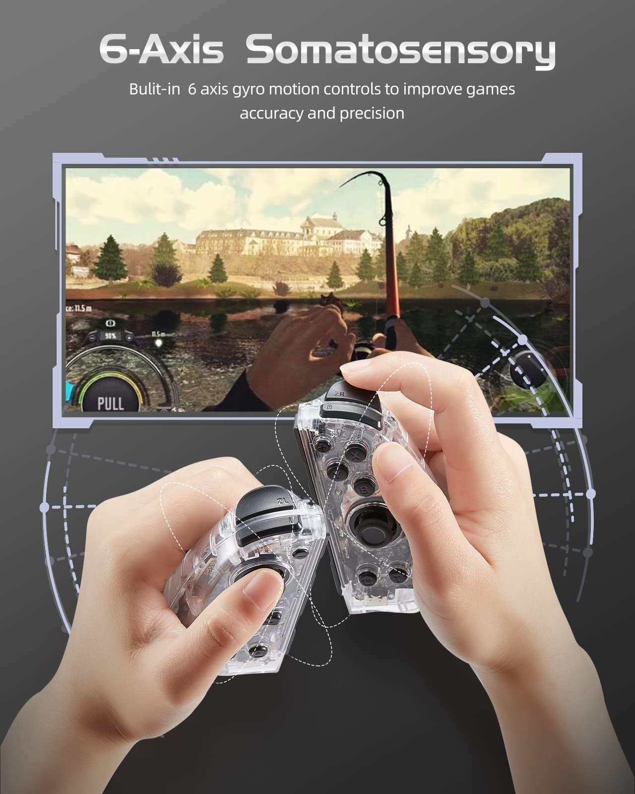 DOYOKY Wireless Game Controller, Bluetooth Controller for PC/Android/Steam/Switch, PC Controller with LED Backlight, Gamepad with Turbo/6-Axis Gyro/Dual Motors (with Phone Bracket)