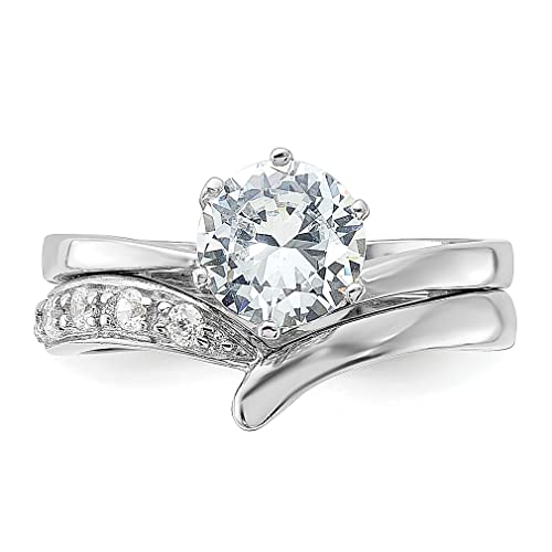 925 Sterling Silver 2 Piece Cubic Zirconia Cz Wedding Band Ring Set Fancy Engagement Fine Jewelry For Women Gifts For Her