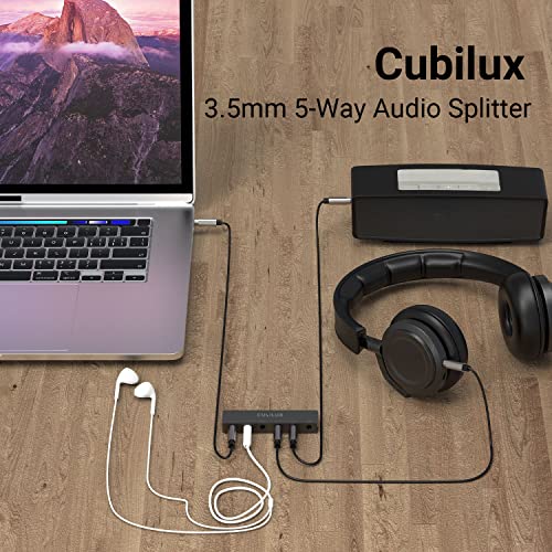 Cubilux Professional 5-Way 3.5mm AUX Splitter, Aluminum Case 5-Channel 1/8β Stereo Headphone Splitter, Multi-Port TRS Audio Share/Split Box/HUB for Speaker Earphones Laptop PC Smartphone Tablet
