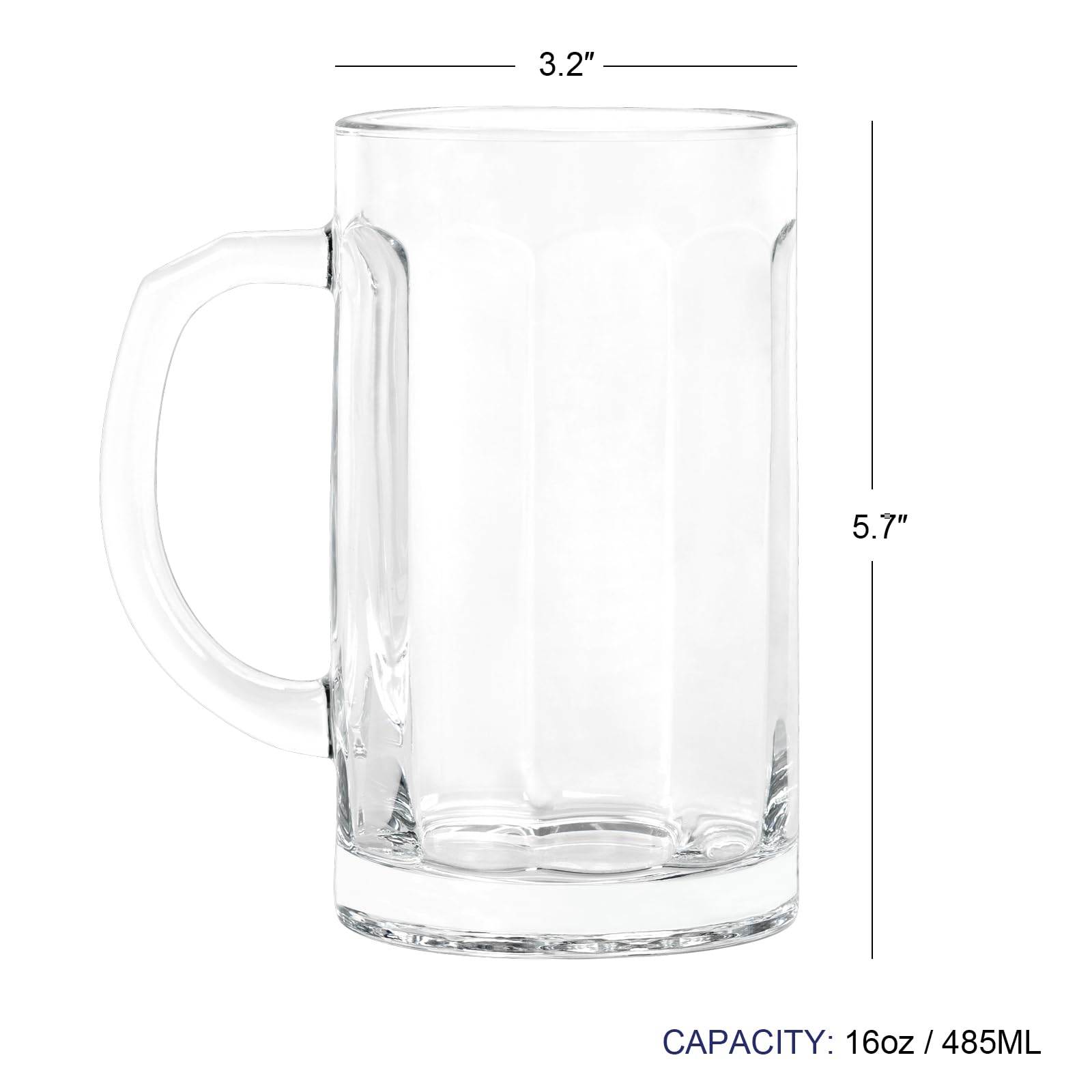 4 Pack Heavy Beer Glass Mug - 16oz Beer Mug, Large Beer Glasses with Handle, Frozen Beer Mugs For Freezer, Classic Beer Mug glasses Set Glass Steins for Bar, Beverage, Dishwasher Freezer Safe 485ML