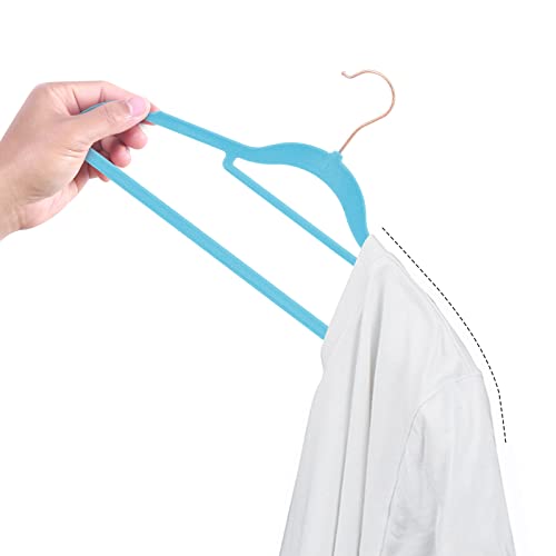 BBFISH Premium Velvet Suit Hangers 50 Pack Non Slip Clothes Hanger, 360 Degree Chrome Swivel Rose Gold Hook Strong and Durable Hold Up to 10 Lbs, Ultra Thin Coat Hangers (Sky Blue)