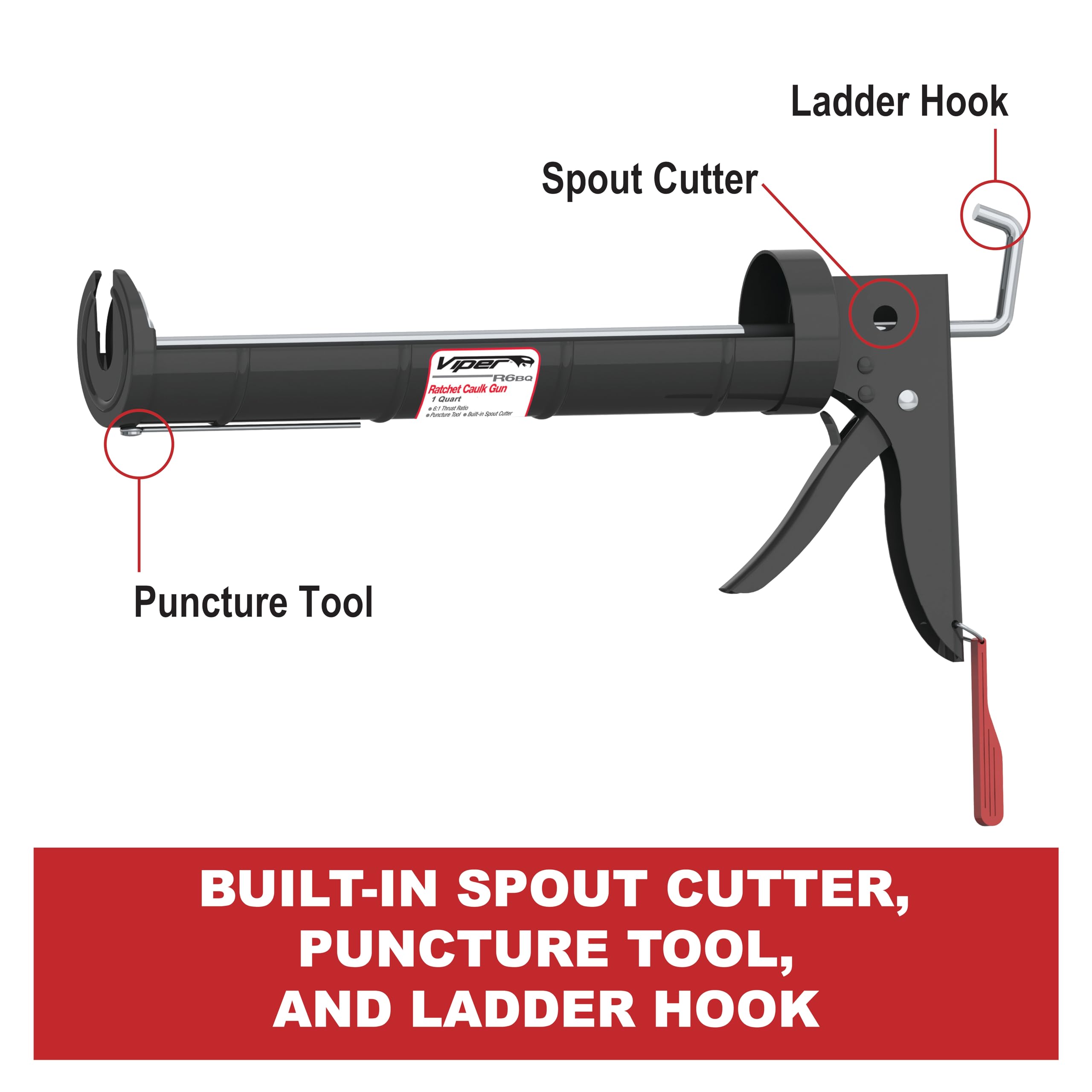 Albion Engineering R6BQ Viper Line Manual Barrel Ratchet Cartridge Caulking Gun, 1 Quart, 6:1 Drive