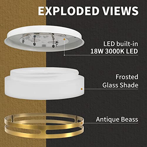 AUTELO Modern Flush Mount LED Ceiling Light Fixture 3000K Dimmable Close to Ceiling Lighting with Frosted Glass Shade in Brass Finish, for Living Room Hallway Bedroom C3578 BRZ LED