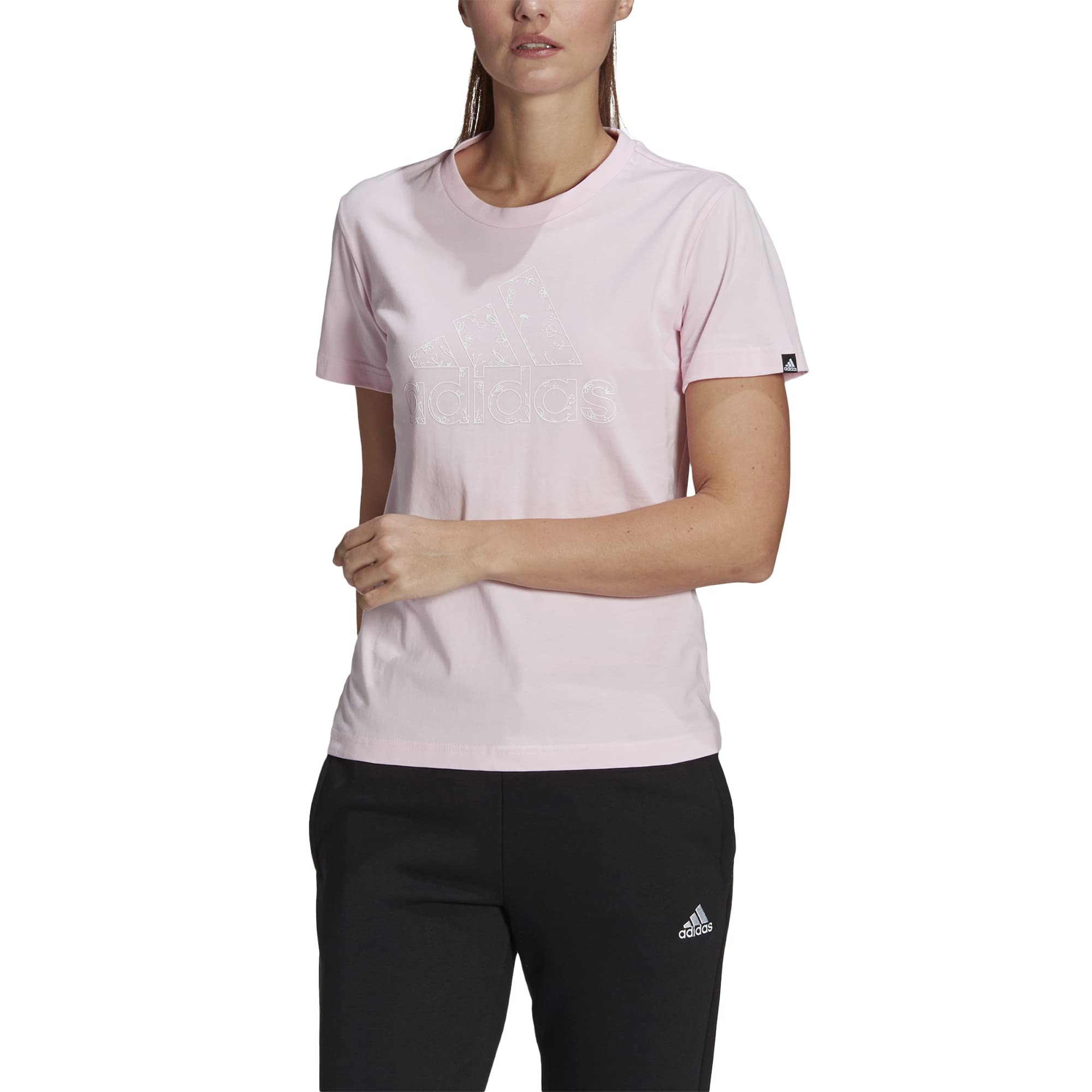 adidas womens OUTLFLORAL Graphic Tee Clear Pink Small