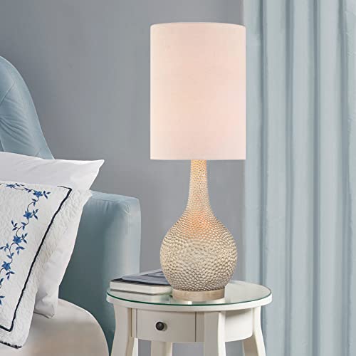 Catalina 31" Modern Hammered Metal Table Lamp with Hardback Linen Shade, Champagne