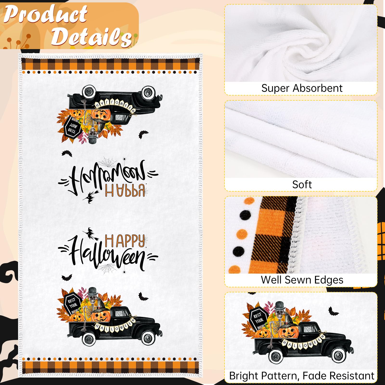 6 Set Holiday Kitchen Towels for Halloween Fall Christmas Decorative Dishtowels,Halloween Hand Towels Absorbent Dishcloths Autumn Tea Towels Wash Cloths for Thanksgiving Christmas Kitchen Decor