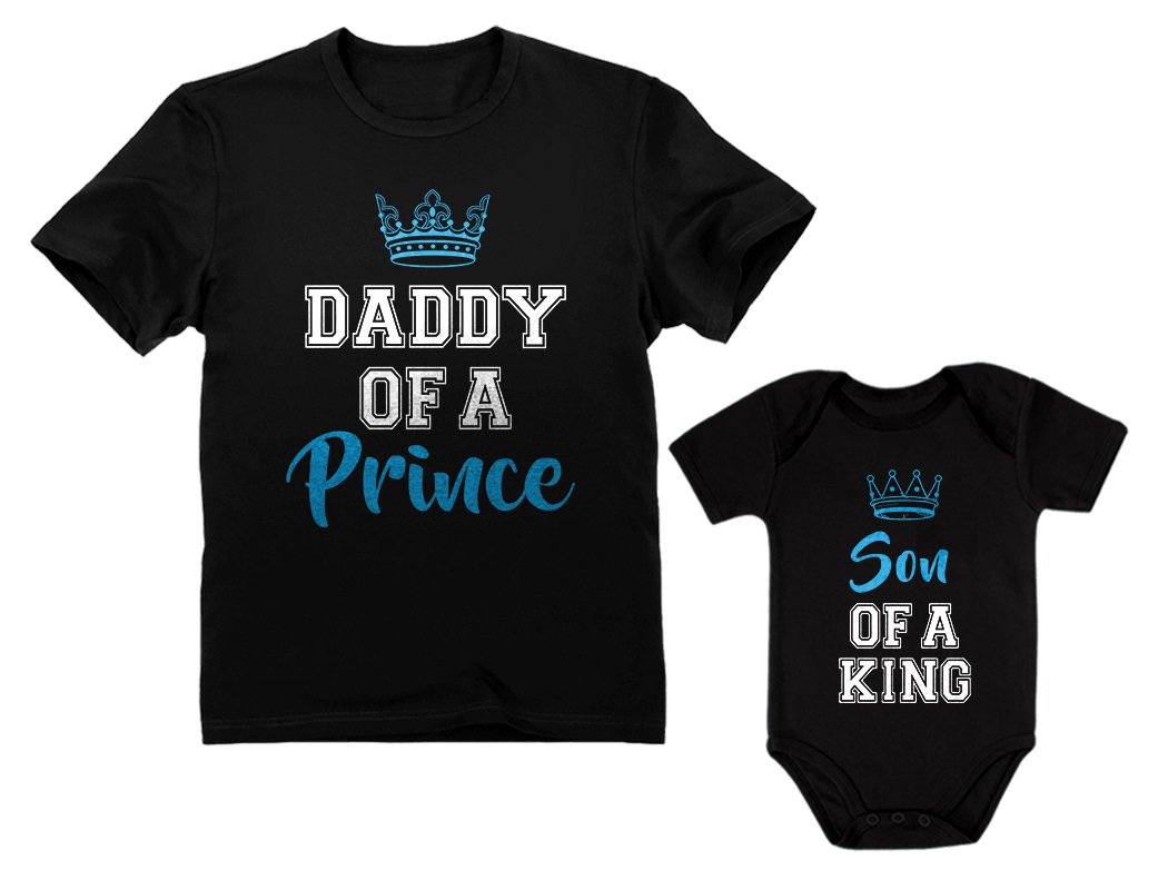 Daddy of a Prince Son of a King Matching Shirts Gifts for New Dads Fathers Day Dad Shirt and Baby Bodysuit Set Daddy Black Large/Son Black Newborn (0-3M)