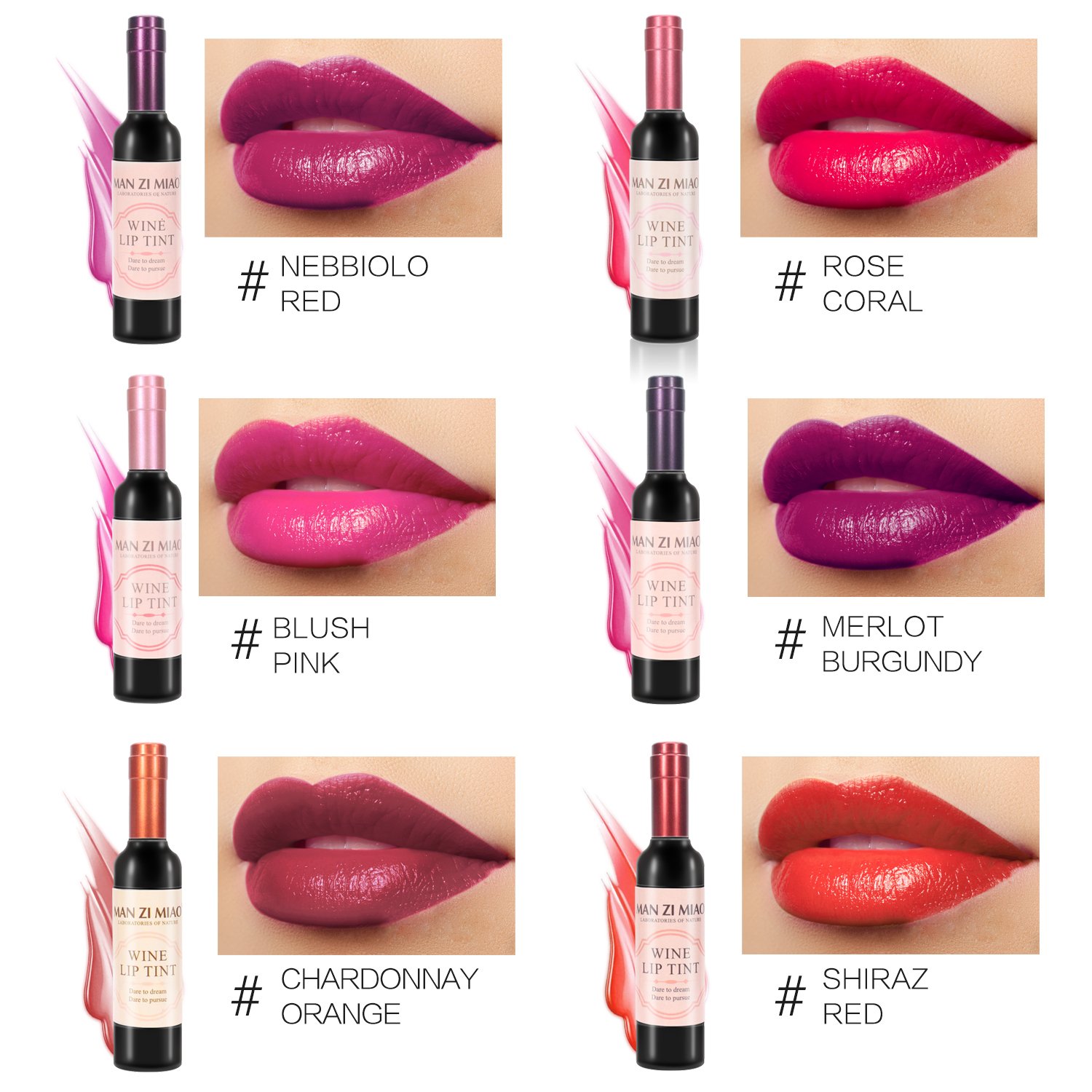 Bieyoc 6 Colors Wine Lip Tint Set,Lipstick Matte Lip Stain Long Lasting Waterproof Lip Gloss Kit, Silky Glossy Lightness Non-Stick Lipgloss for Women (wine high shine lip stain set)
