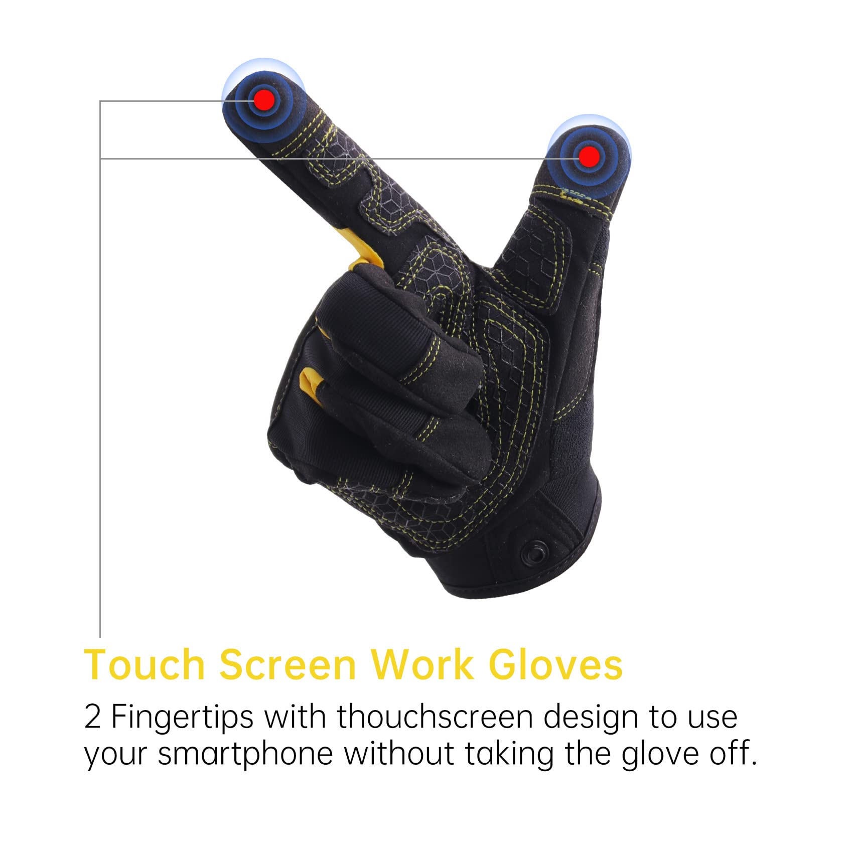 AIGEVTURE Mens Work Gloves with Grip Touchscreen Fingertips 3D Impact Resistant Knuckle Strips Durable Palm