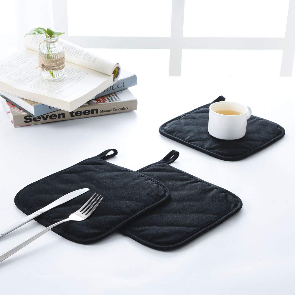 Anyi 100% Cotton Pot Holders, Kitchen Basic Potholder Heat Resistant, Terry Pot Holder Set for Cooking and Baking, Set of 3