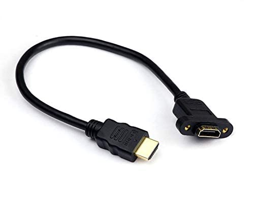 Qaoquda Panel Mount HDMI Extension Cable High Speed HDMI Male to Female Extension Cable with Screw Nut Support 4K Resolution for Blu Ray Player, 3D TV, Roku, Xbox360,Black (1 FT/30 CM)