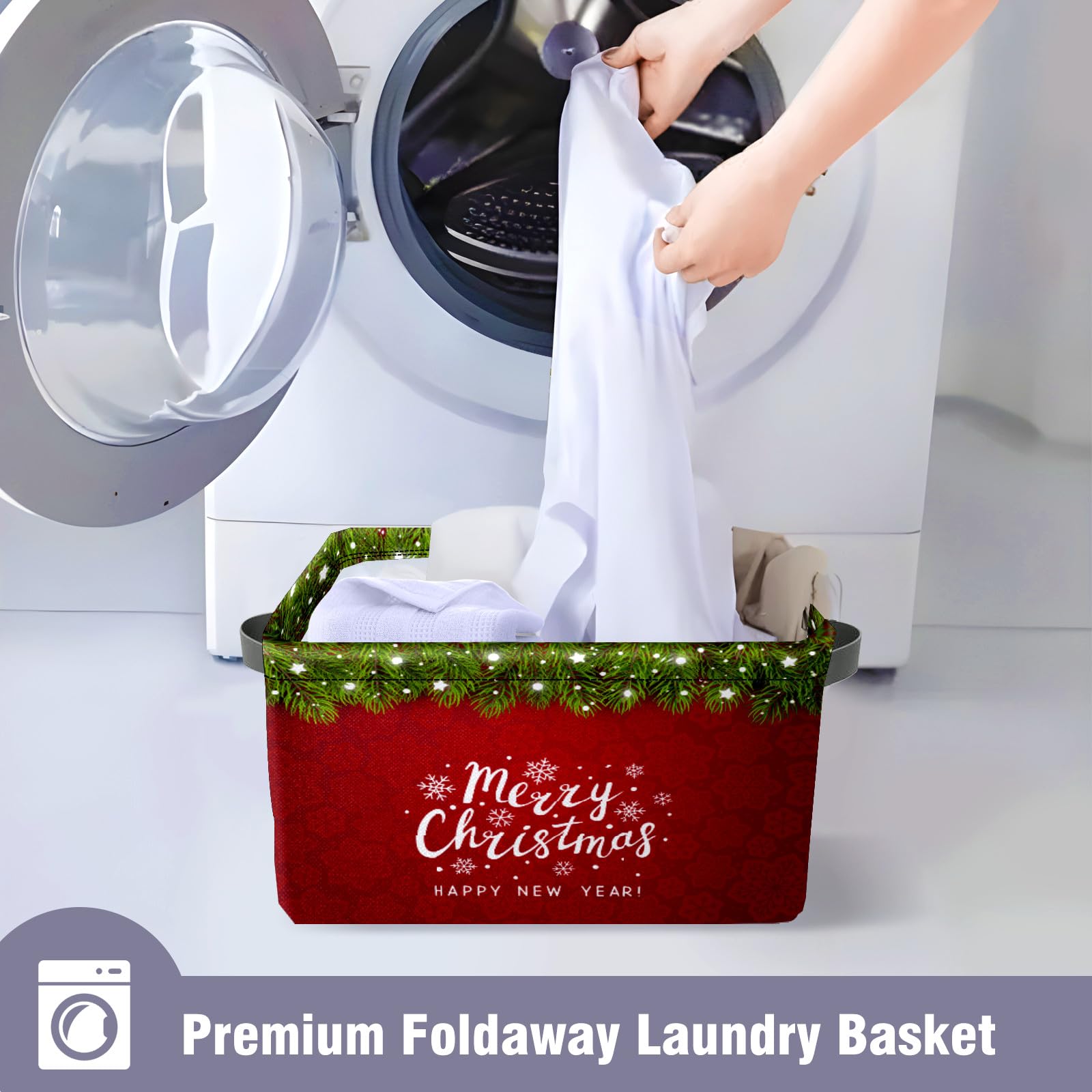 Christmas Bins Tree Snowflake Decorative Christmas Tree Red Truck Storage Box Rectangular Storage Baskets Organizer Basket with Handles 10x14x8 Inches