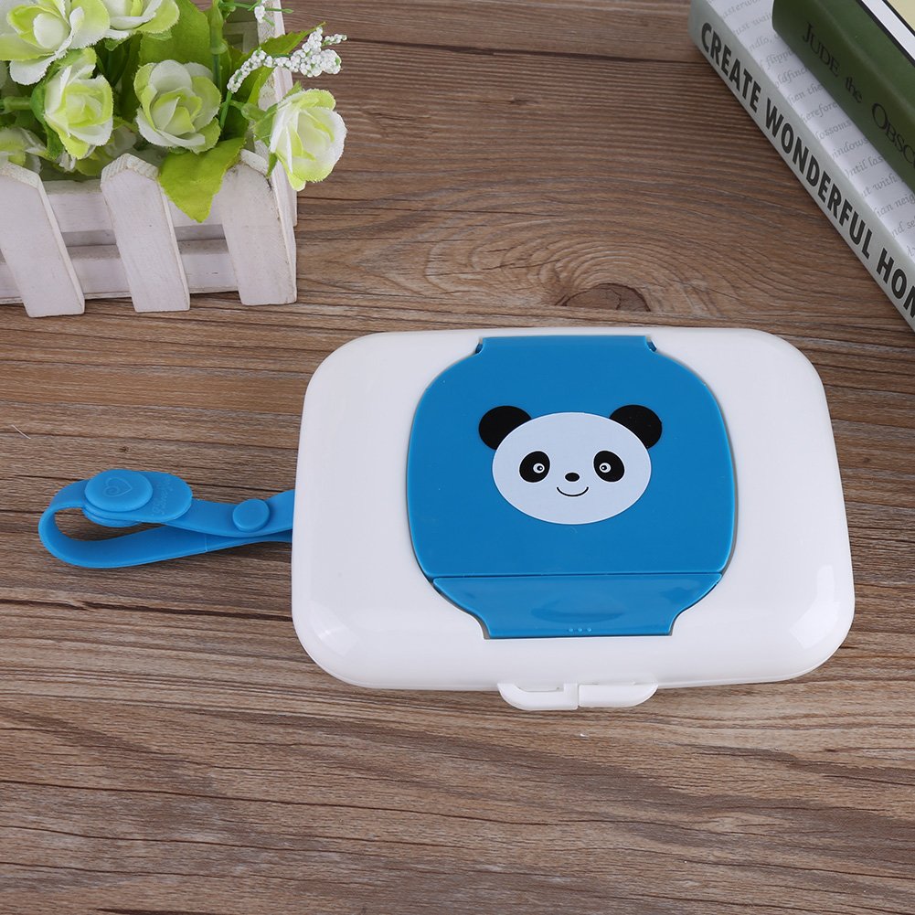 Wet Wipes Storage Box, Outdoor Travel Stroller Wet Wipes Dispenser Refillable Container Carrying Holder for Home Outdoor Travel(White + Blue)