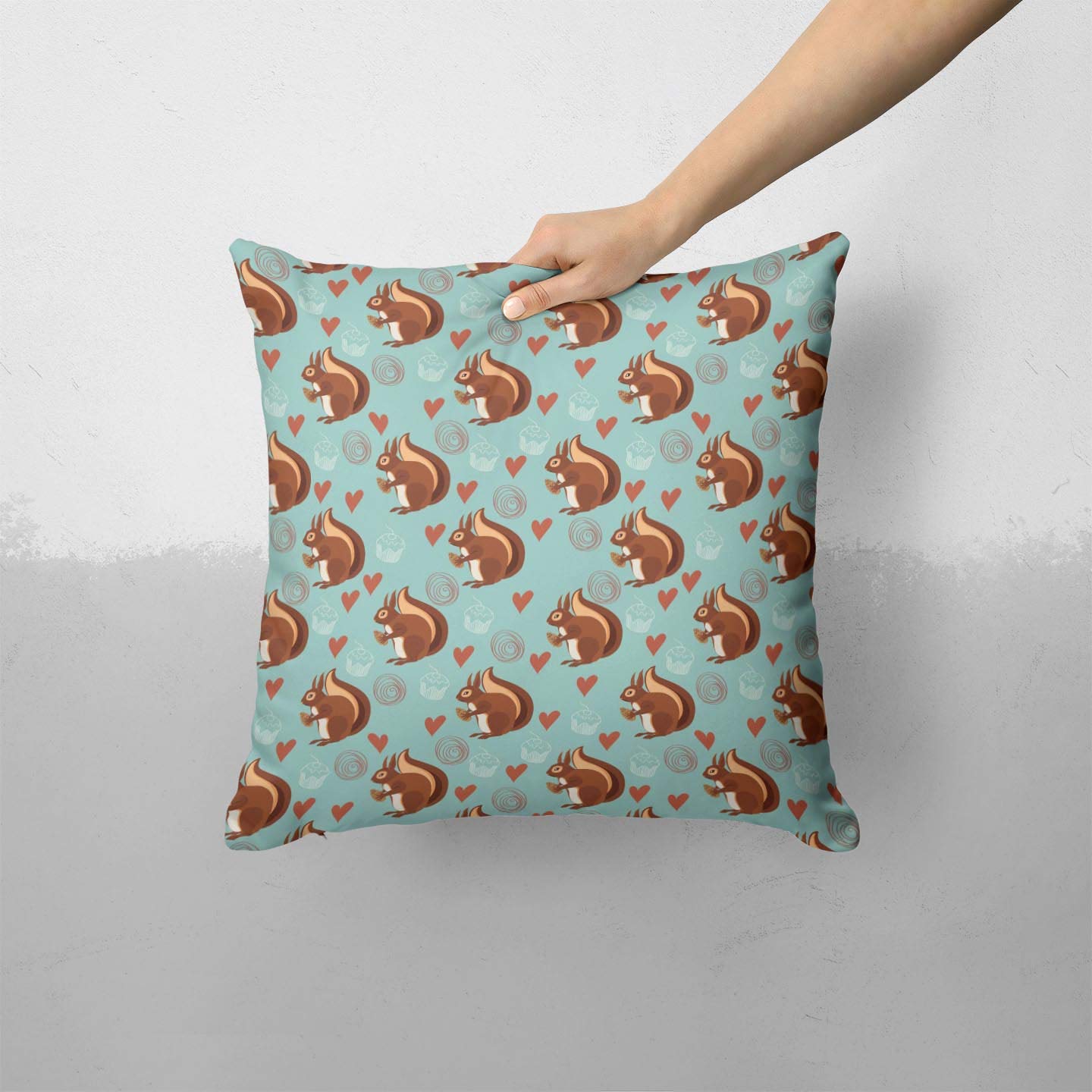 iiRov Vector Love & Nuts Squirrel - Custom Decorative Home Decor Indoor or Outdoor Throw Pillow Cover Plus Cushion Set for Sofa, Bed or Couch (Pillow CASE Cover Plus Cushion)