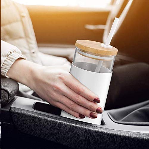 tronco 24oz Glass Tumbler Glass Water Bottle Straw Silicone Protective Sleeve Bamboo Lid - BPA Free