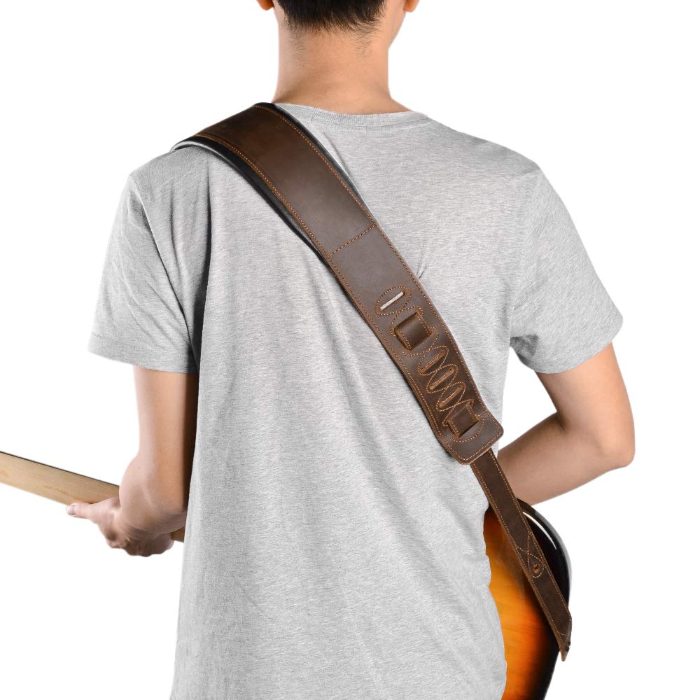 BestSounds Guitar Strap Leather 3 Inch Wide Full Grain Padded Soft Leather Strap for Acoustic, Electric and Bass Guitars (Whiskey Brown)
