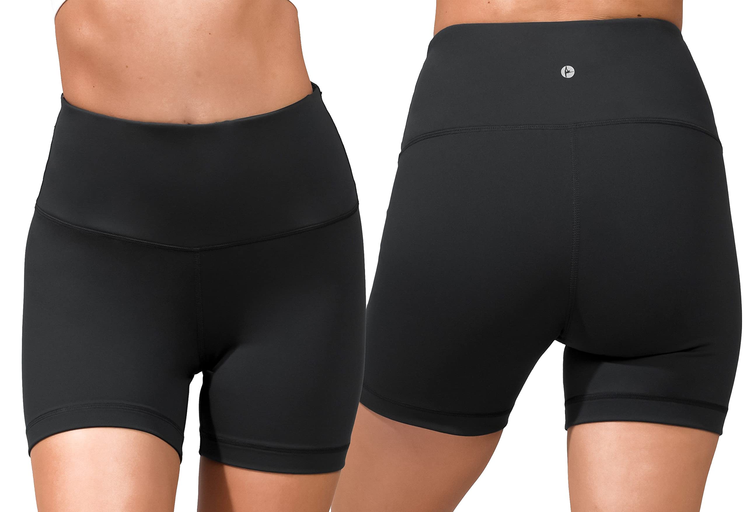 90 Degree By Reflex High Waist Power Flex Yoga Shorts - Tummy Control Biker Shorts for Women - Black 2 Pack - Medium