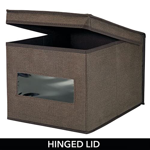 mDesign Large Fabric Stackable Closet Organizer Box with Clear Window/Lid for Bedroom, Office, Bathroom, Mudroom Organization - Shoe, Sweater, Clothes Storage, Lido Collection - Espresso Brown