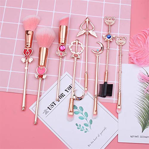 8 Pcs Kawaii Makeup Brush Set with Cute Pink Pouch, Cardcaptor Cosmetic Makeup Tool Sets & Kits for Daily Use and Valentine's Day/Thanksgiving/Birthday Gift - B