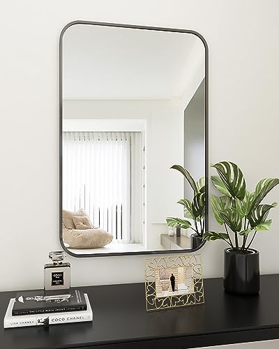 BEAUTYPEAK Wall Mirror 24" x 36" Rectangular Bathroom Mirror with Aluminum Alloy Frame, Rounded Corners Hanging Mirror for Living Room Bedroom Bathroom Entryway, Hangs Horizontal or Vertical, Black