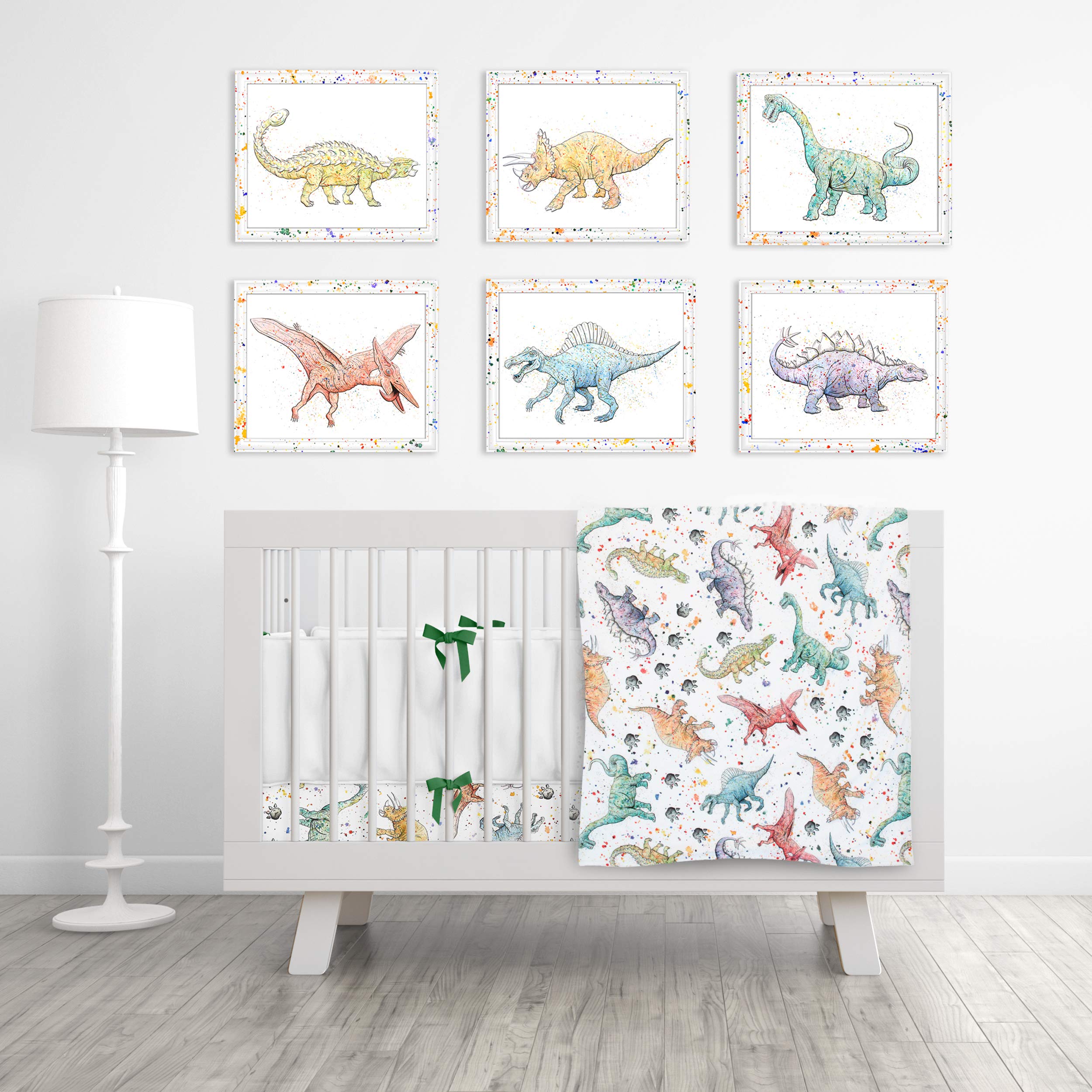 Watercolor Dinosaur Jersey Knit Cotton Crib Sheet | Extra Soft and Stretchy