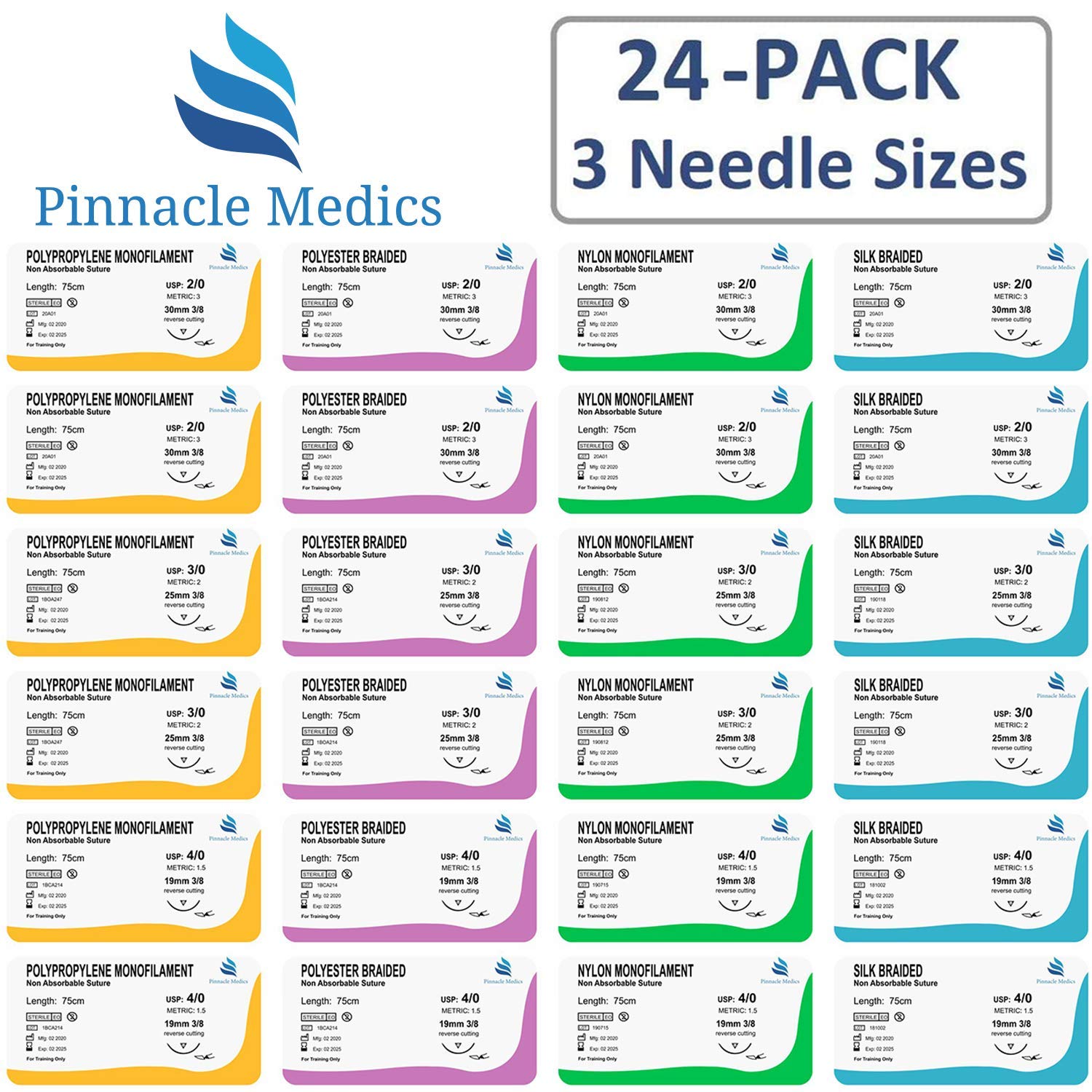 Suture Kit | Suture Practice Kit for Medical Students | Suture Pad and Tool Kit | 24 Mixed Sutures Thread with Needle | Medical, Nursing, and Vet Student Suture Training | Step by Step Video Tutorial