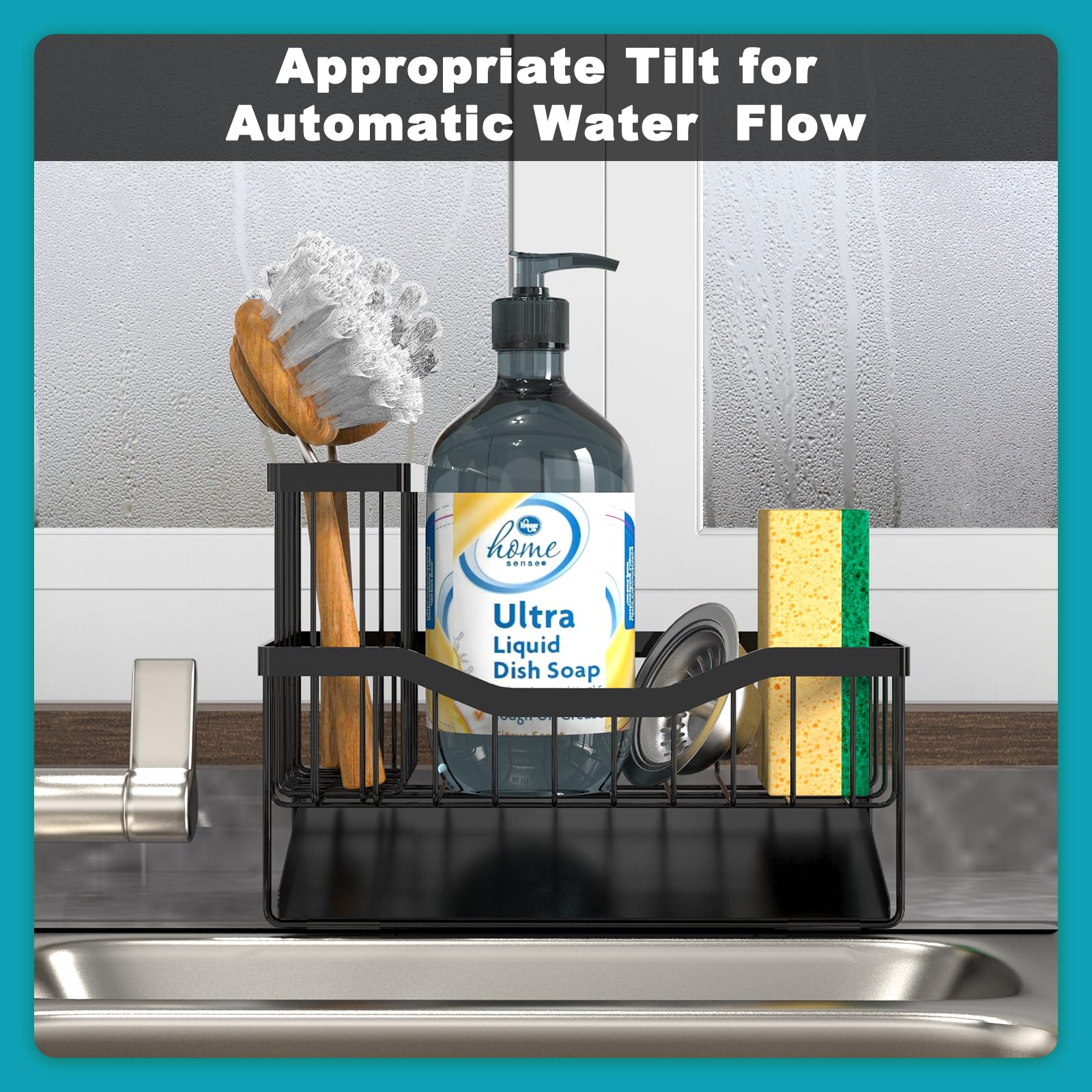 Multifunctional Sponge Holder for Kitchen Sink with High Brush Rack, Sink Caddy with Self Drain Tray, Kitchen Sink Organizer Sponge Caddy for Storage Dish Soap Dispenser - Kitchen Gadgets Accessories