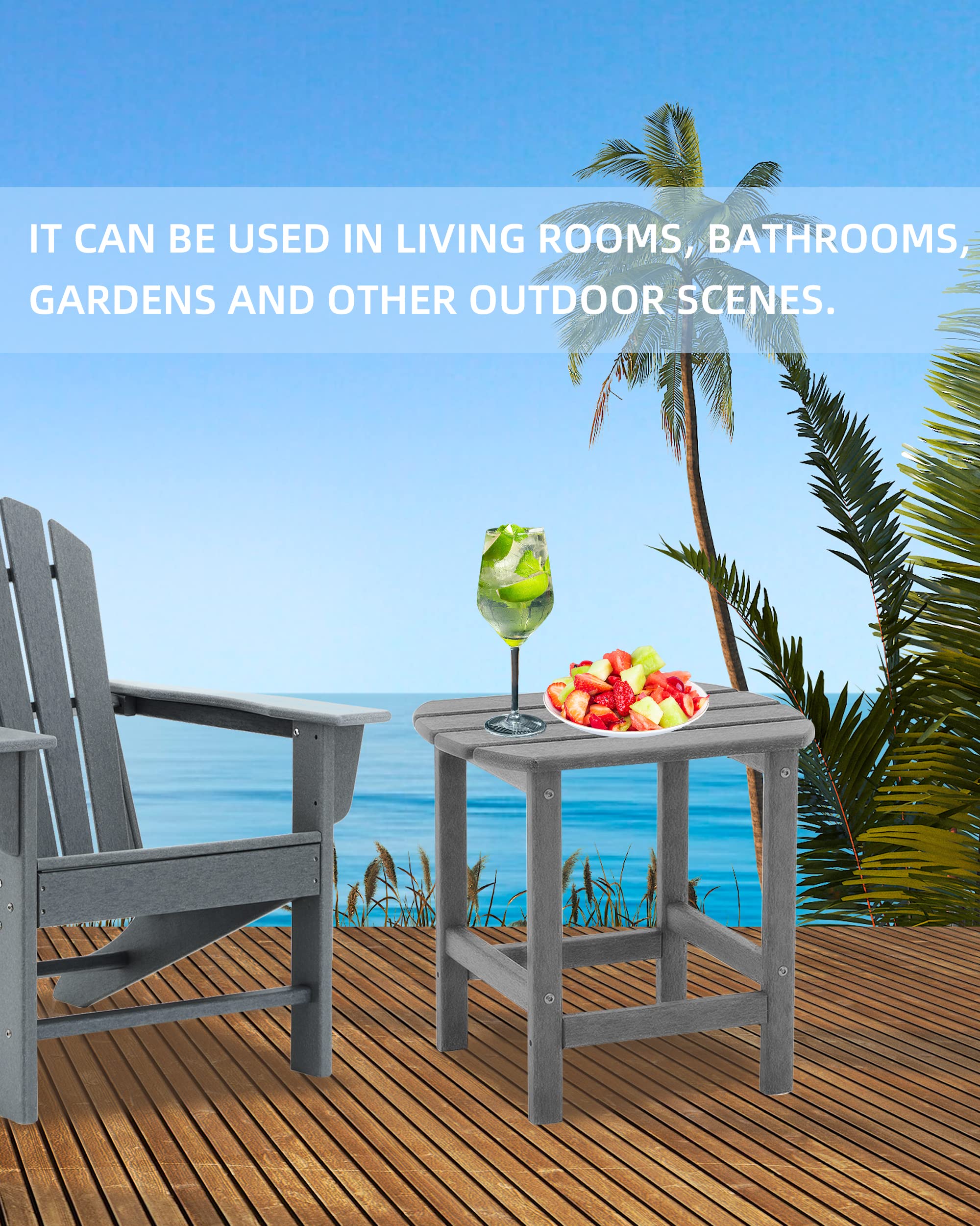 Adirondack Side Table, Outdoor Side Table Weather Resistant HDPE Small Patio Table for Indoor Outdoor (Oval Table, Grey)