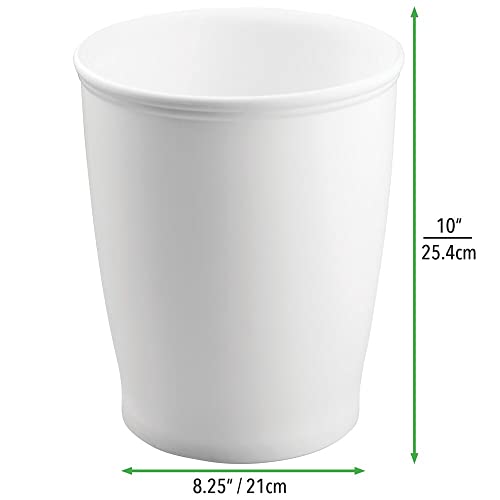 mDesign Plastic Modern Round Shatter-Resistant Small 1.6 Gallon Trash Can Wastebasket, Garbage Container Bin for Bathrooms, Kitchens, Home Offices, Dorm Rooms - Hyde Collection - 2 Pack, White