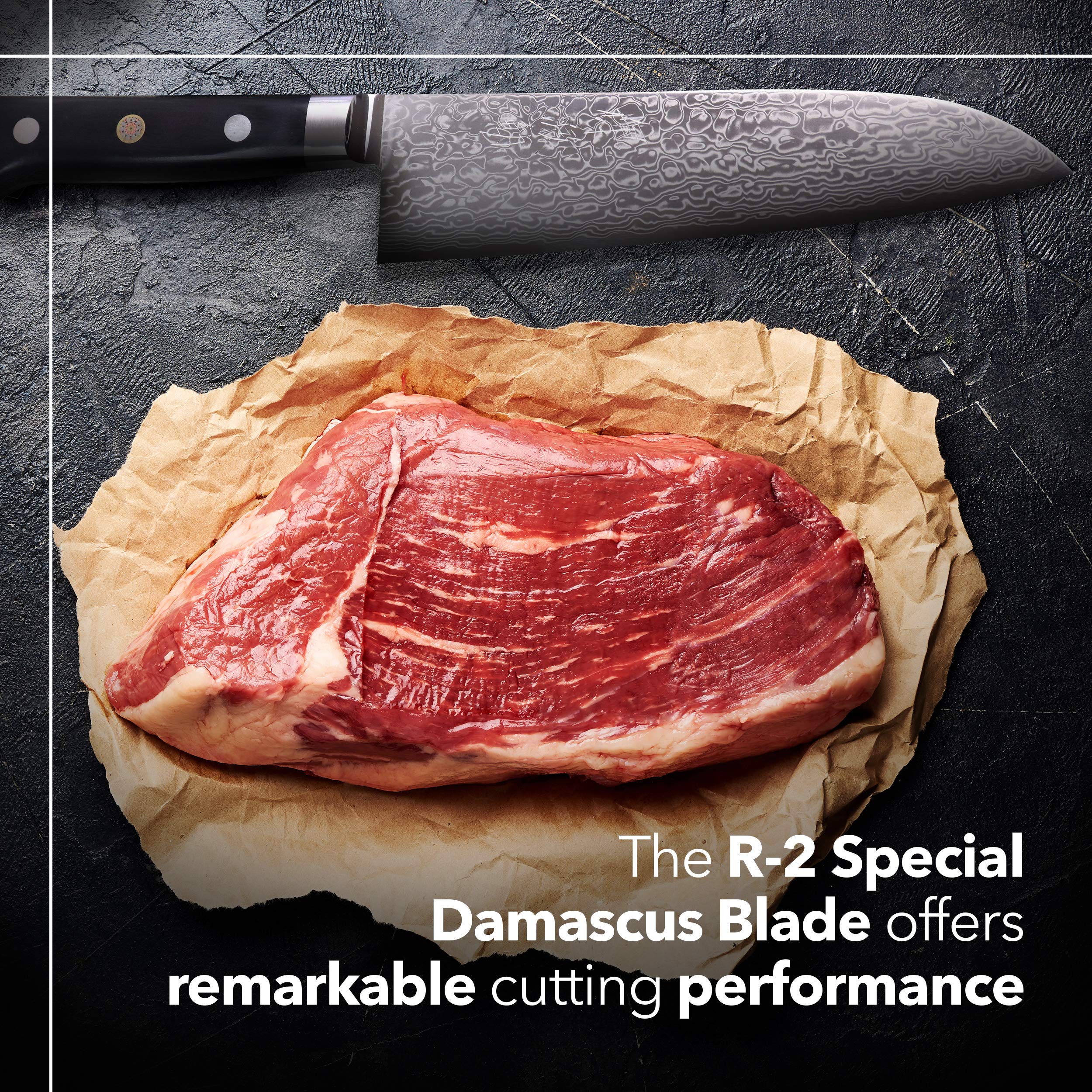 JCK ORIGINAL Kagayaki Japanese Chef’s Knife, KGRP-2 Professional Santoku Knife, Polished Patterned Damascus Stainless Steel with Ergonomic Black Pakka Wood Handle, 6.8 inch