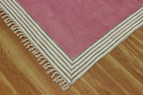 Casavani Indian Handmade Pink, Black Solid Area Rug Boho Kilim Flat Weave Indoor Hall Room Decor Carpet Throw Rug Boho Rugs for Bedroom Living Room Bathroom Balcony 2.6x8 Feet Runner