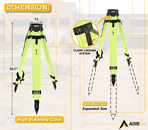 AdirPro High Visibility Universal Survey Tripod β Aluminum Laser Level Tripod β Transit Level Tripod - Quick Clamp - Heavy Duty Contractor Tripod 5/8β x 11β Thread (Green)