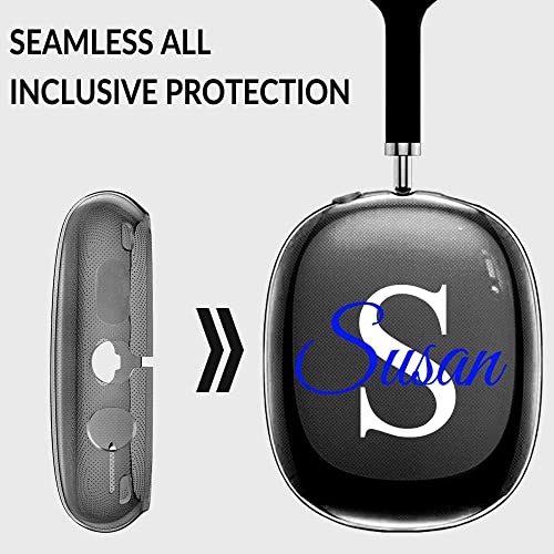 Custom Name & Initial Crystal Clear Case for Apple AirPod Max,Thin Customized Signature Transparent Protective Ear Cup Covers(Clear Black)
