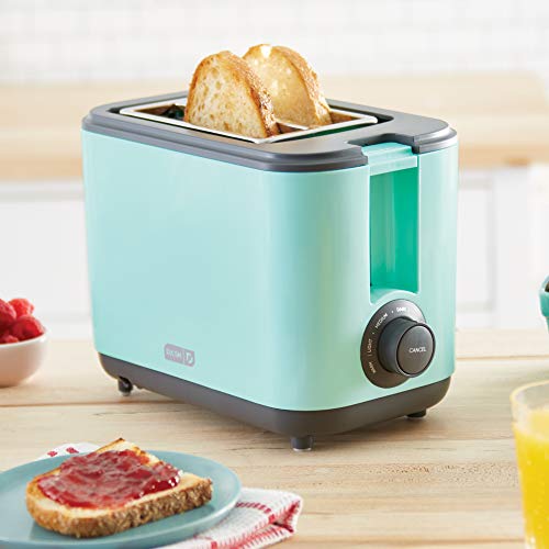 Dash Compact Air Fryer Oven Cooker, 2 Quart - Aqua & DEZT001AQ 2 Slice Extra Wide Slot Easy Toaster with Cool Touch + Defrost Feature, for Bagels, Specialty Breads & other Baked Goods, Aqua