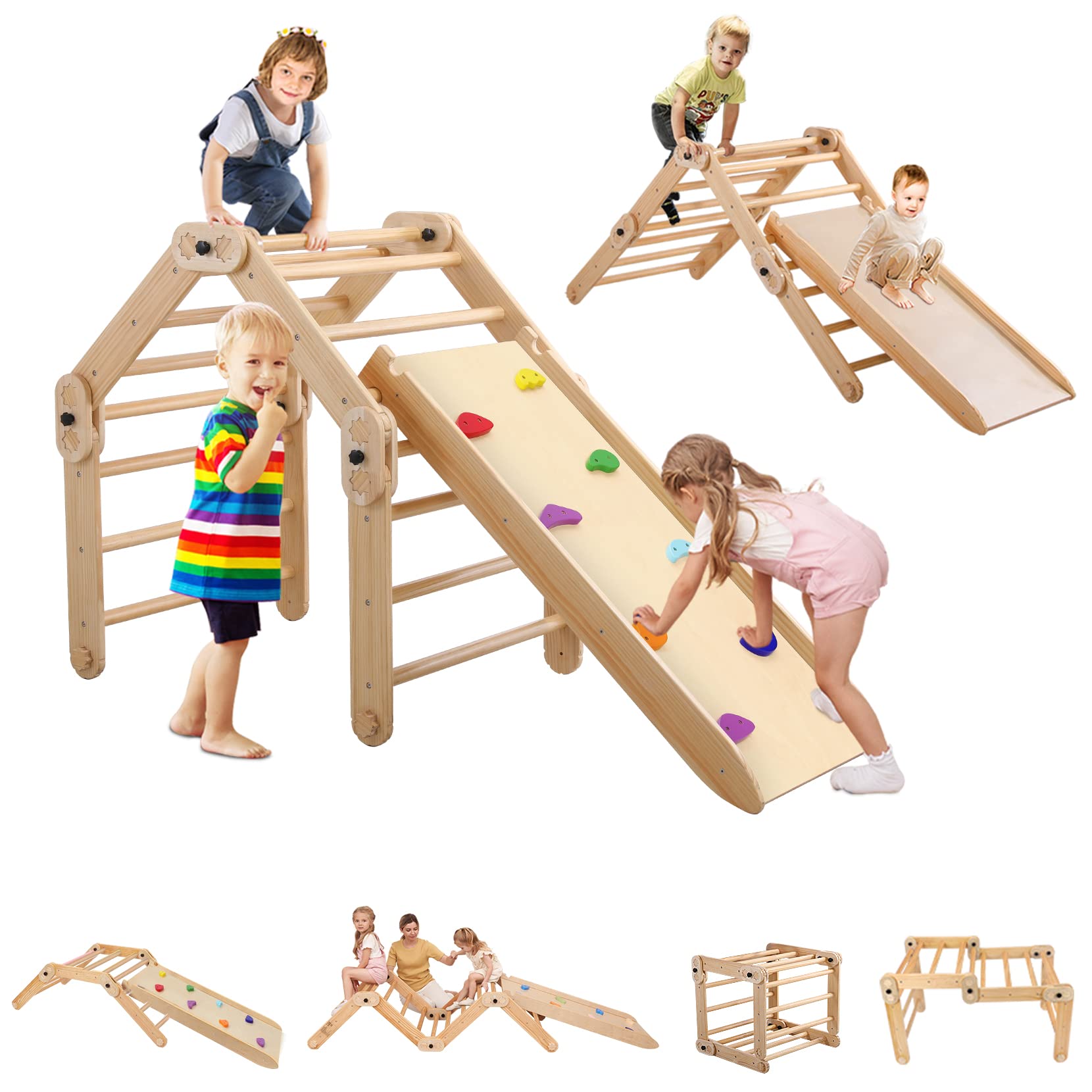 Dripex Pikler Triangle Set, X-Large Climbing Triangle with Reversible Ramp and More Than 20 Playing Modes, Premium Early Learning Montessori Climbing Toys for Toddler Kids