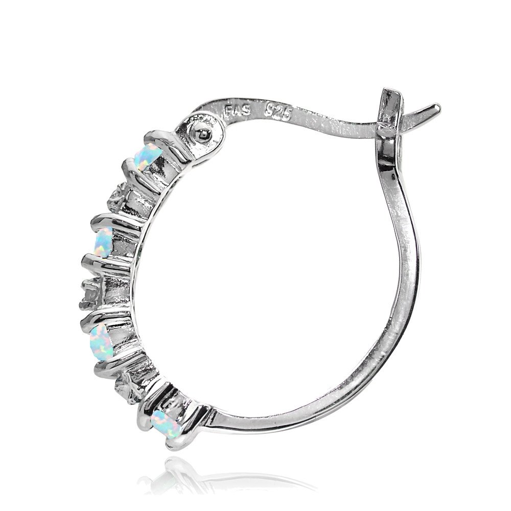 925 Sterling Silver Synthetic White Opal Small Round Hoop Earrings for Women