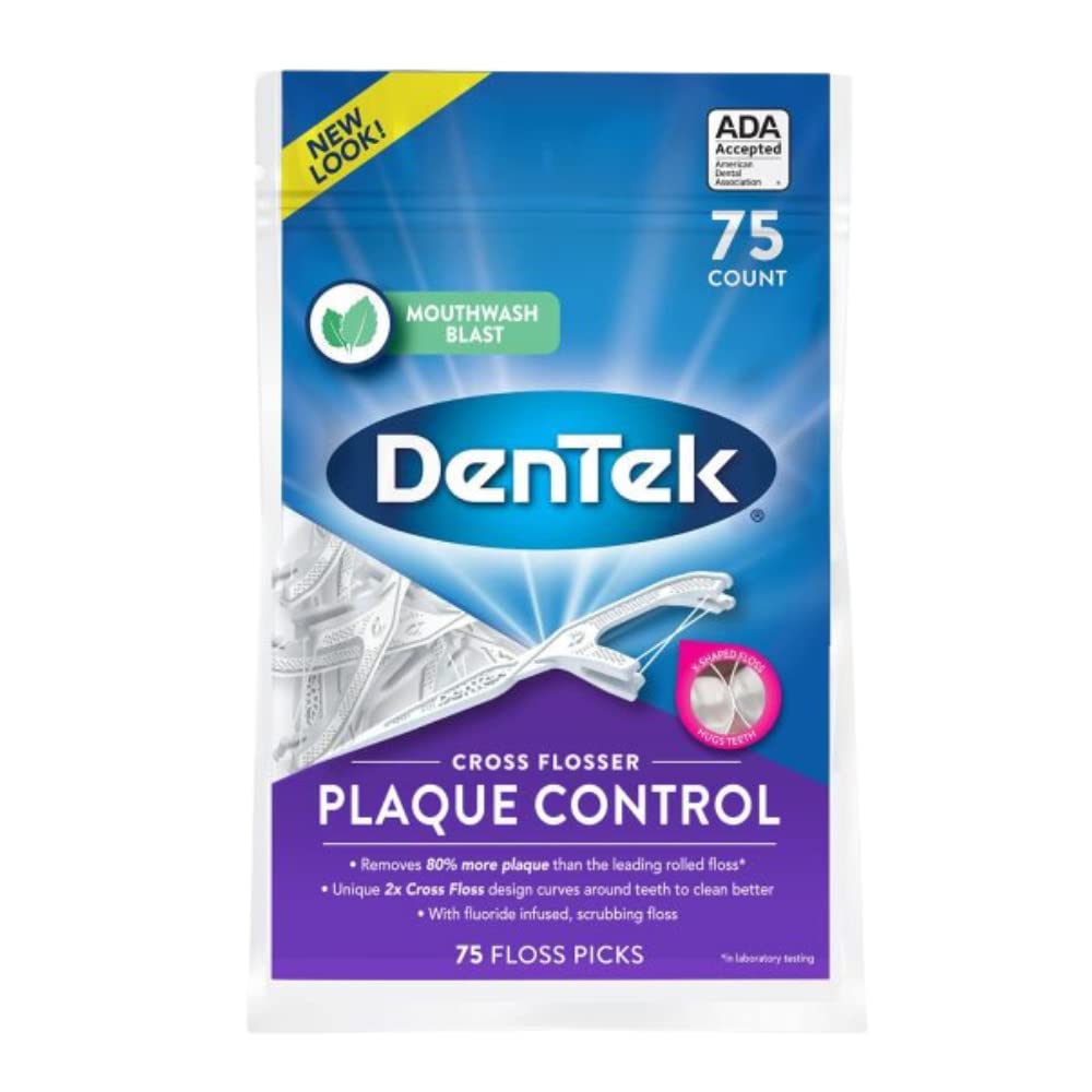 DenTek Cross Flosser Plaque Control Floss Picks, X-Shaped Floss, 75 Count, (Pack of 5)